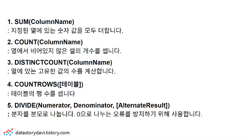 실기 기초 Dax Sum Count Distinctcount Countrows Divide [35문제] 경영정보시각화 실기 합격을 위한 쉬운 함수 반복 연습