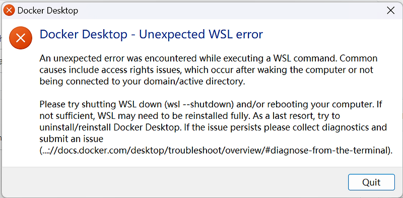 [윈도우11][Docker] Docker Desktop - Unexpected WSL error