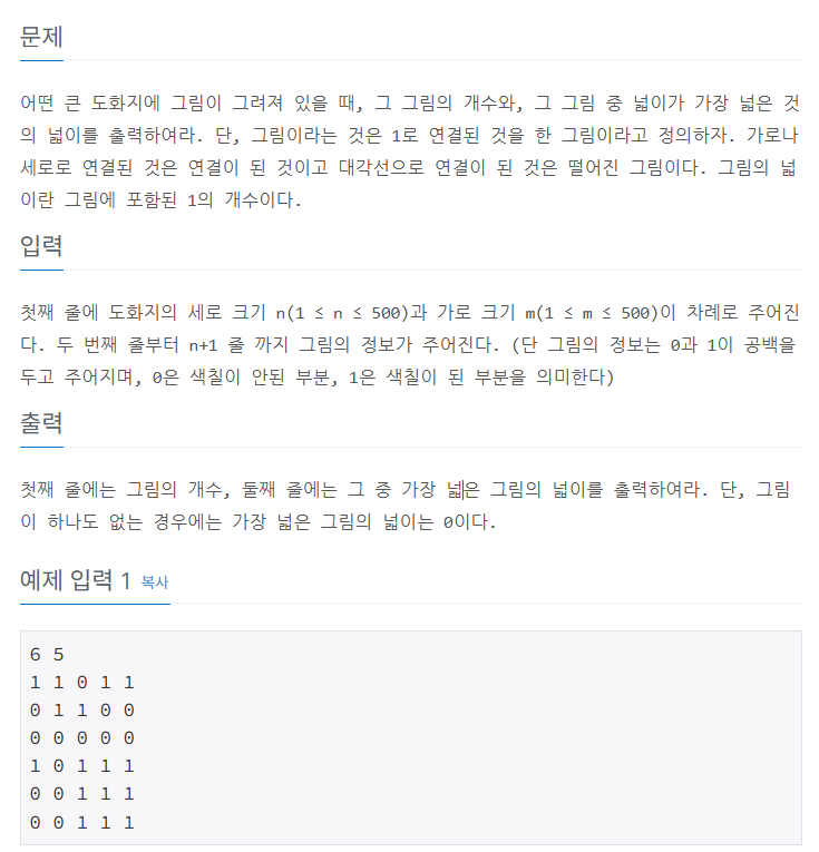 [백준] 1926번: 그림 with BFS (JAVA)