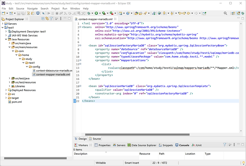 Spring에 MyBatis 적용 (MyBatis 3.5.10, MyBatis-Spring 2.0.7, spring-jdbc 5.2.22)
