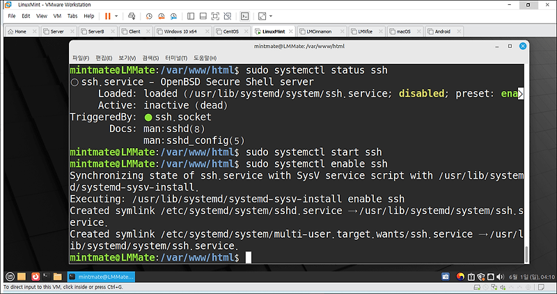 리눅스 머신에서 SSH 서버 설치