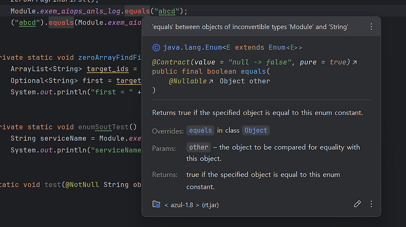 'equals' between objects of inconvertible types 'Module' and 'String'