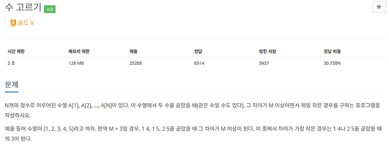 [Baekjoon 2230 / Python / 골드5] 수 고르기