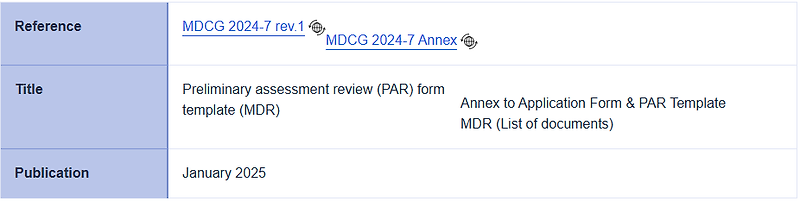 [EU] Preliminary assessment review (PAR) form template (MDR)