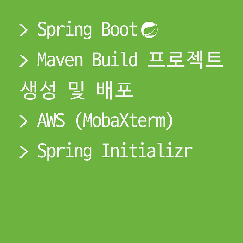 [Spring Boot] Maven Build 프로젝트 생성 및 배포: AWS(MobaXterm), Spring Initializr — Bible, Lee, Data
