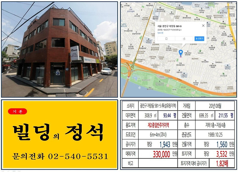광진구 자양7구역 재개발 30억 꼬마빌딩 실거래가 조회 자양동 581 5 뚝섬유원지역 33억 원 평당 3 532만 원