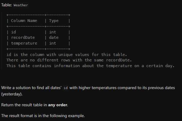 [Leetcode/MySQL] 197. Rising Temperature