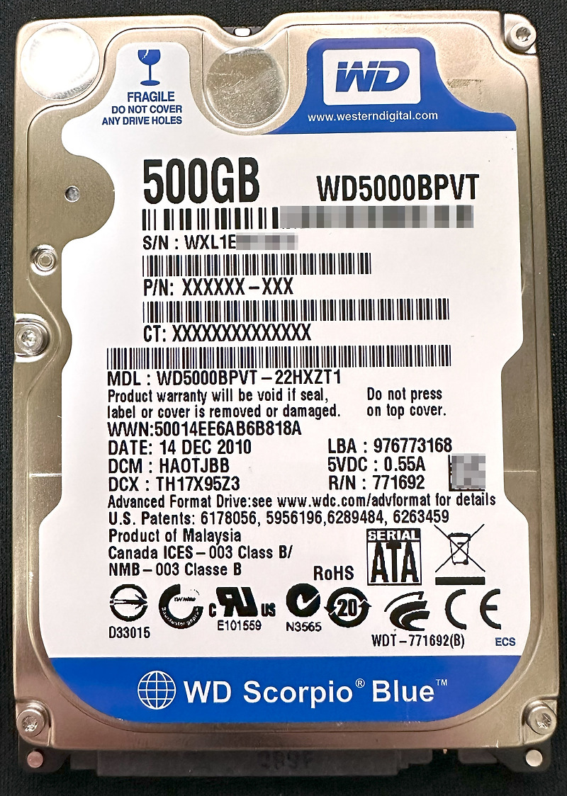 [HDD] Western Digital Scorpio Blue 500GB 「WD5000BPVT-22HXZT1」 — It's ...