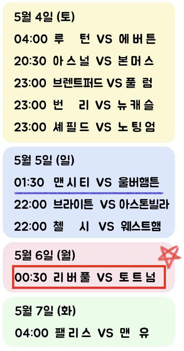[위클리 해외축구] EPL 36R 경기 일정 (5/4~ 5/9)