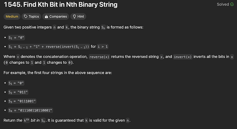 1545. Find Kth Bit in Nth Binary String