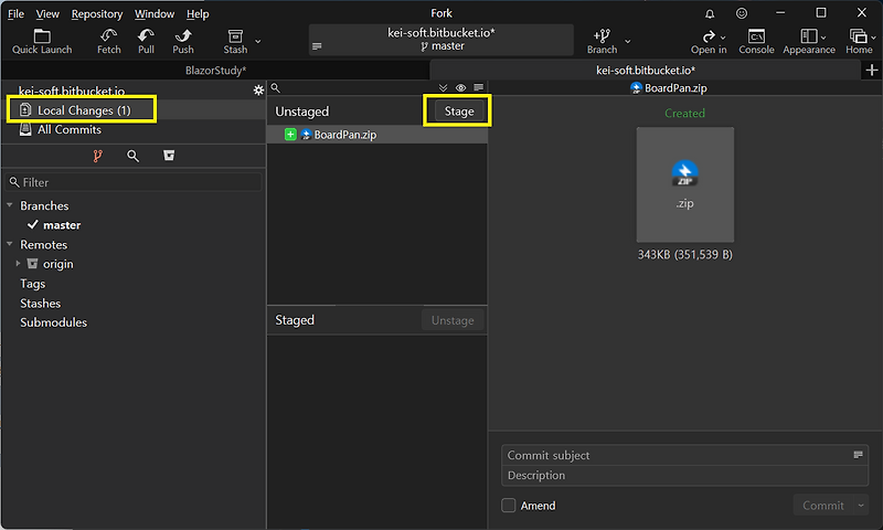 kjun.kr (kjcoder.tistory.com) :: Fork Git Client 에서 Commit 하기