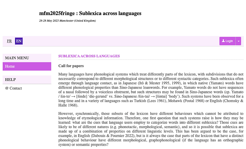 mfm31 fringe meeting 'sublexica across languages'
