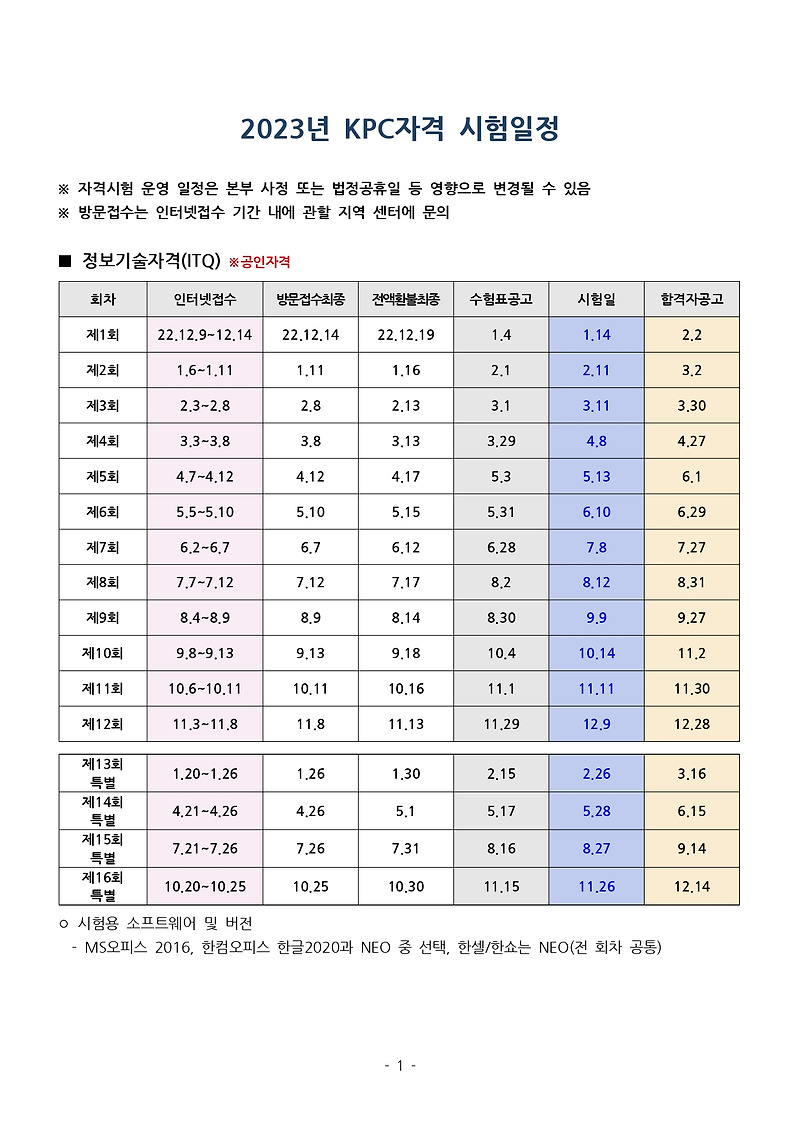 한국생산성본부 2023 KPC 자격증 시험 일정 안내
