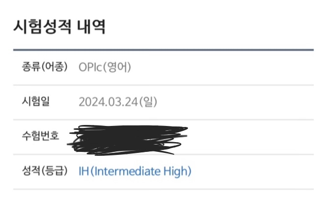 오픽 IH 취득 후기