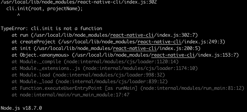 [React Native/Error] TypeError: cli.init is not a function : react-native-cli 전역 설치X