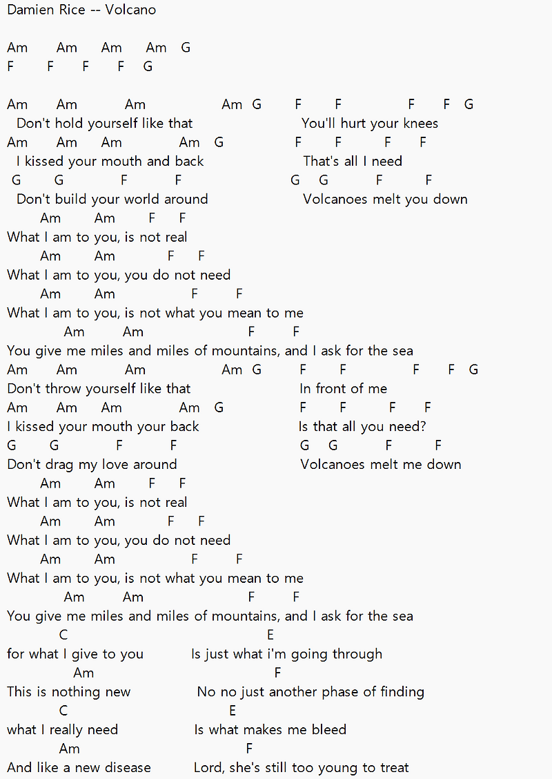 Damien Rice - Volcano 기타코드악보 (ft. 로이킴)