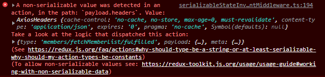 [React-Redux] A non-serializable value was detected in an action, in the path: