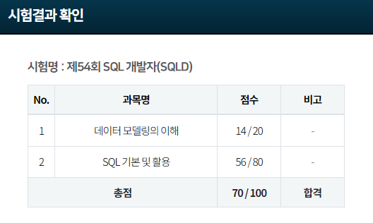 [SQLD] 제 54회 SQL 개발자 자격증 시험 후기
