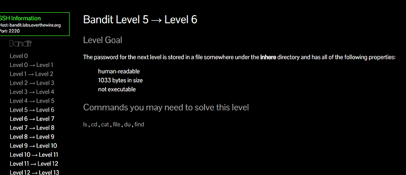 [Bandit-OverTheWire] Level5 -> Level 6
