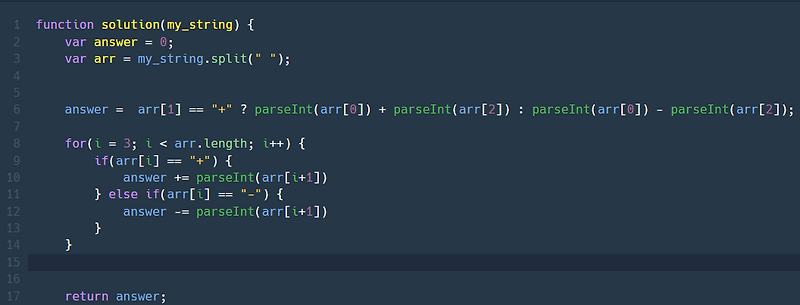 프로그래머스 입문 Lv0 Javascript 문자열 계산하기