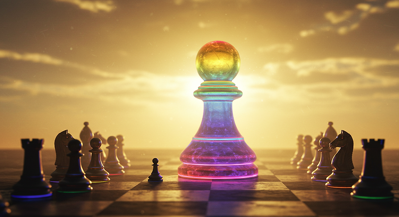 Giant Chess Pawn Towering Over a Vibrant Boardscape