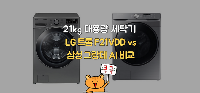 LG 트롬 F21VDD vs. 삼성 그랑데 AI WF21T6000KP 21kg 대용량 세탁기 세탁 성능 비교!