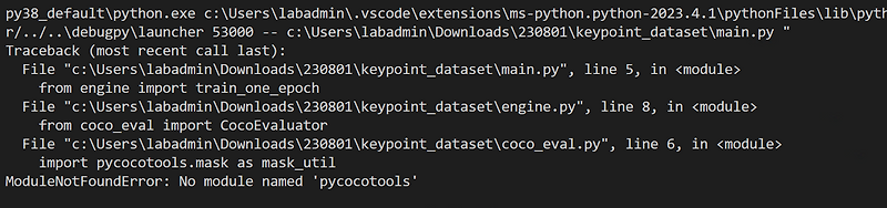 [Python] ModuleNotFoundError: No module named 'pycocotools'