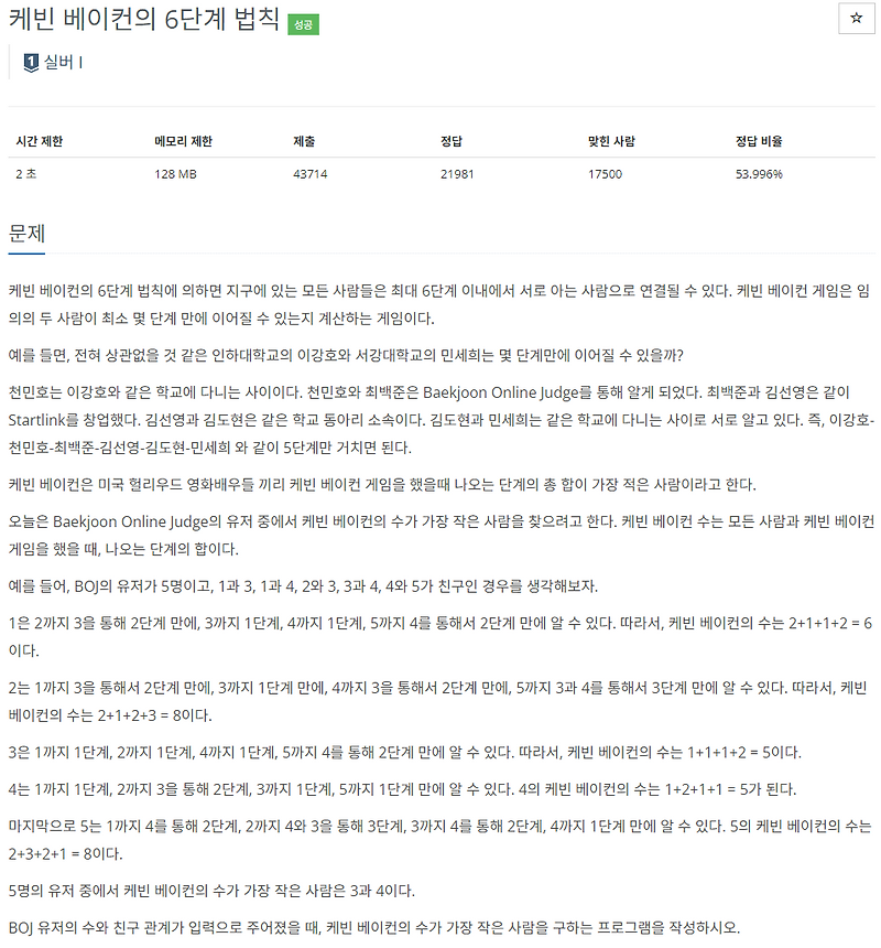 백준 / BEAKJOON - JAVA 1389번 케빈 베이컨의 6단계 법칙 — SlowCoding