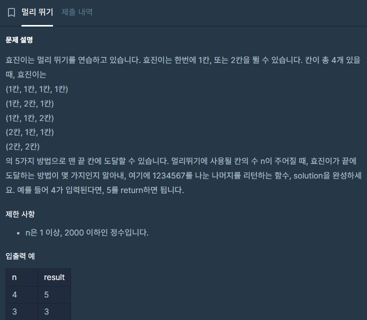 [프로그래머스 Lv2, python]- 멀리 뛰기