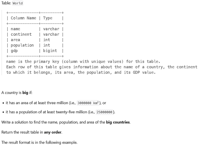 [LeetCode/MySQL50] 595. Big Countries