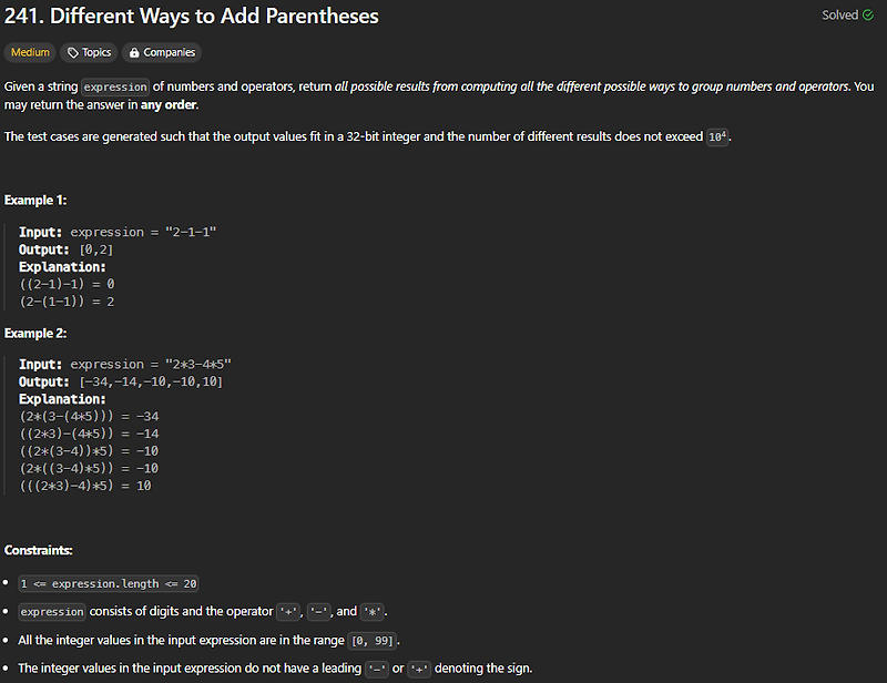 241. Different Ways to Add Parentheses