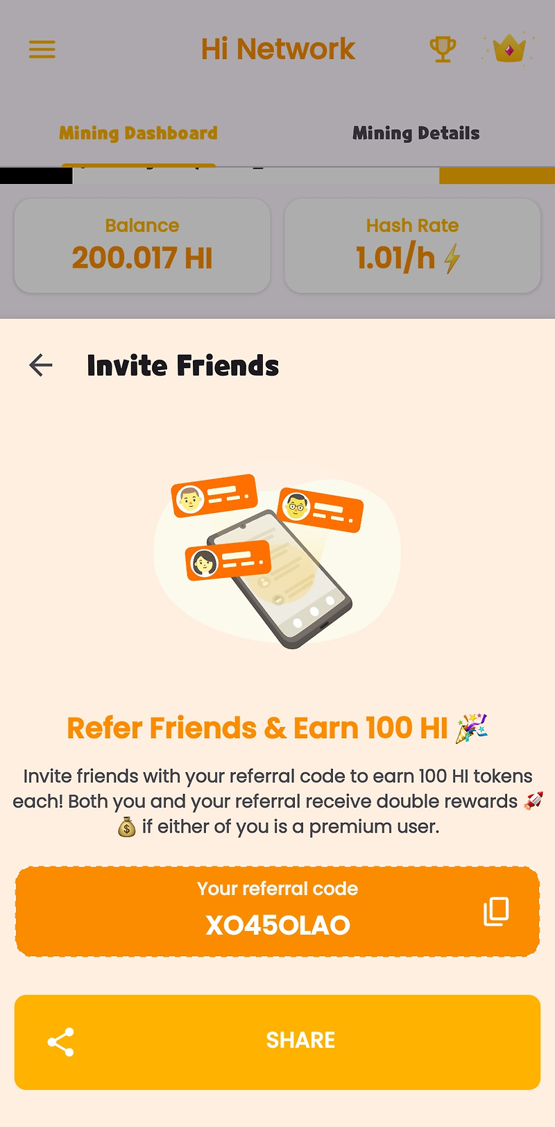 hi network 하이코인 채굴 !!! (무료) / 레퍼럴코드 : XO45OLAO