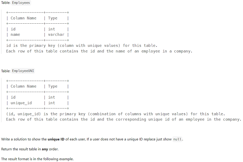 LeetCode | Replace Employee ID With The Unique Identifier — kimmalgu 님의 블로그