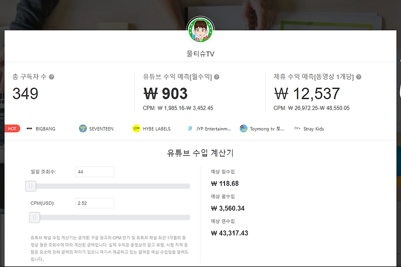kjun.kr (kjcoder.tistory.com) :: 유튜브 수익 계산기