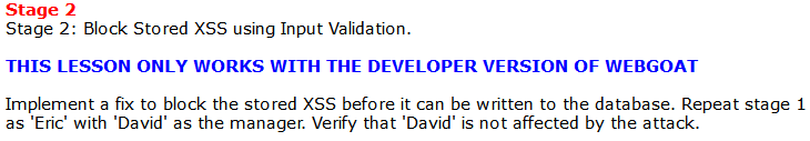 [WebGoat] Cross-Site Scripting (XSS) - LAB: Cross Site Scripting - Stage 2: Block Stored XSS ...