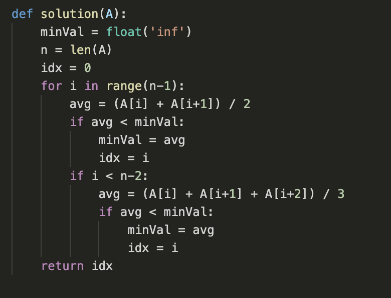[Codility 5-4] MinAvgTwoSlice[Python]