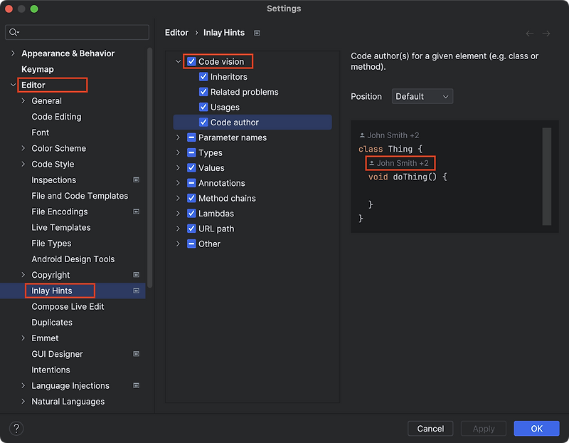 [intellij] code vision, 커밋 사용자 표시하기