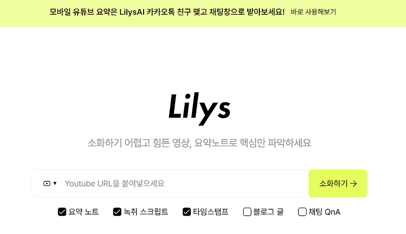 유튜브 영상 요약 AI(feat. Lilys AI)