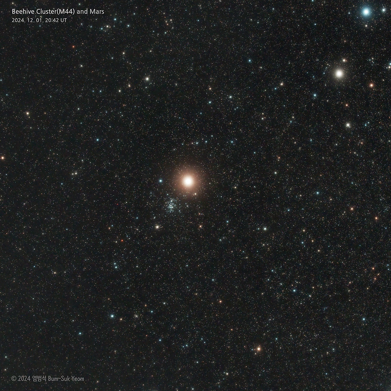 Mars, and Beehive Cluster (Praesepe, M44) 화성과 벌집 성단 (M44)