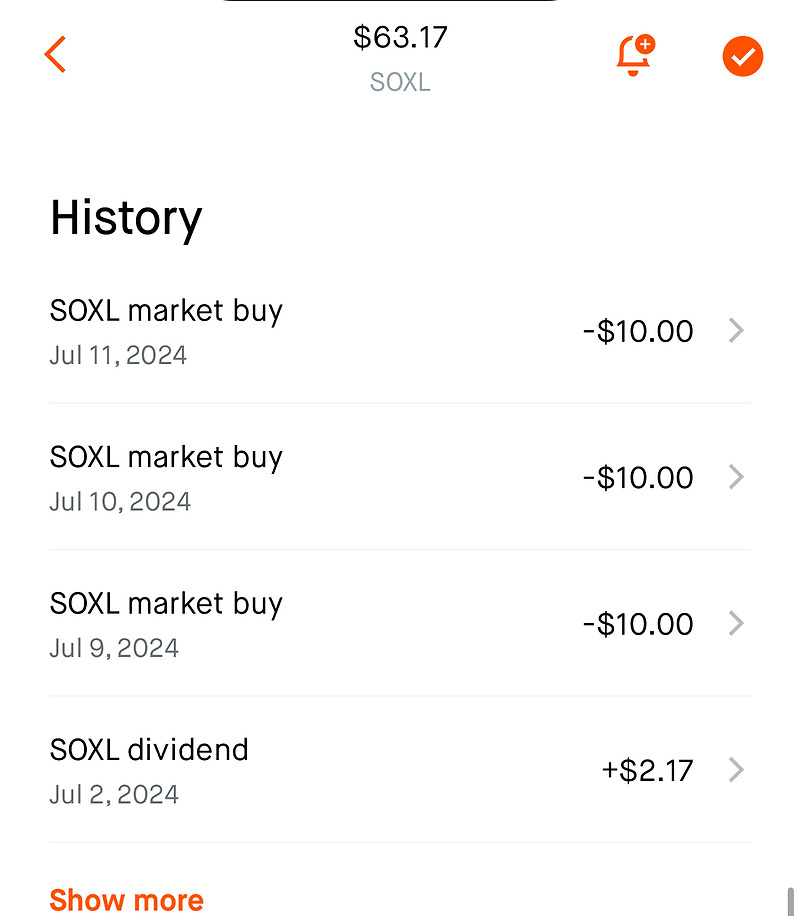 하루 10달러 SOXL 매수 중, 현재까지 수익