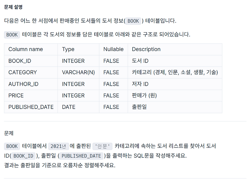 [프로그래머스/SQL/Lv.1] SELECT > 조건에 맞는 도서 리스트 출력하기