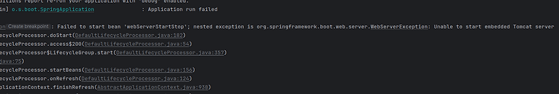 Linux Failed To Start Bean Webserverstartstop Nested Exception Is Orgspringframeworkboot 