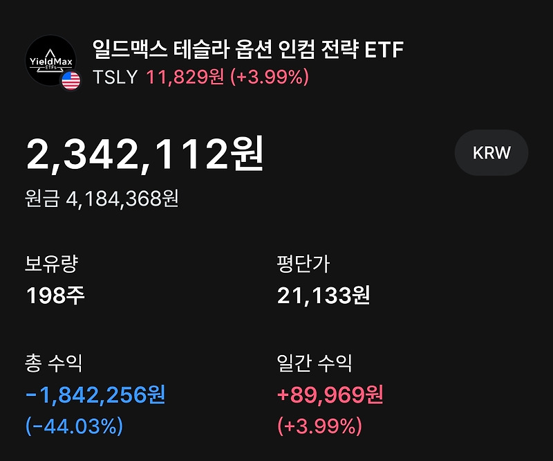 [TSLY 투자 리뷰] 테슬라 약세 속 배당 ETF 투자 결과는? – 4차례 배당금과 수익률 분석