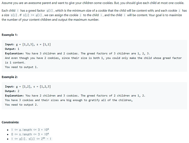 Leetcode 문제 455번 Assign Cookies — Coding-Leaf