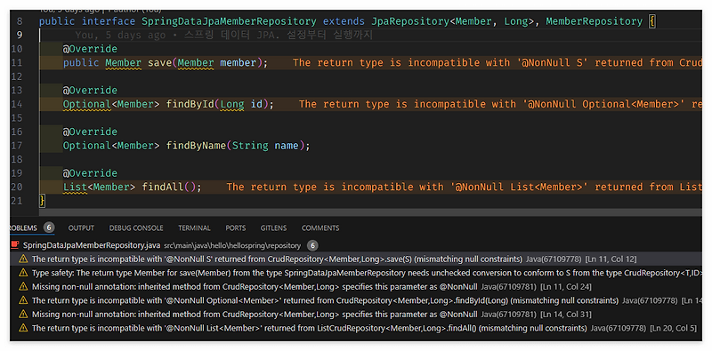 [VScode][ERROR]@NonNull. non-null annotation 안 뜨게 하기