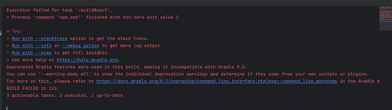 React Error : Process 'command 'npm.cmd'' finished with non-zero exit value (리액트 에러) 해결방법
