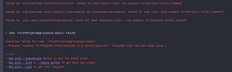 [SpringBoot] Unable to find entity-class: , Unable to load class [경로], Could not load requested ...