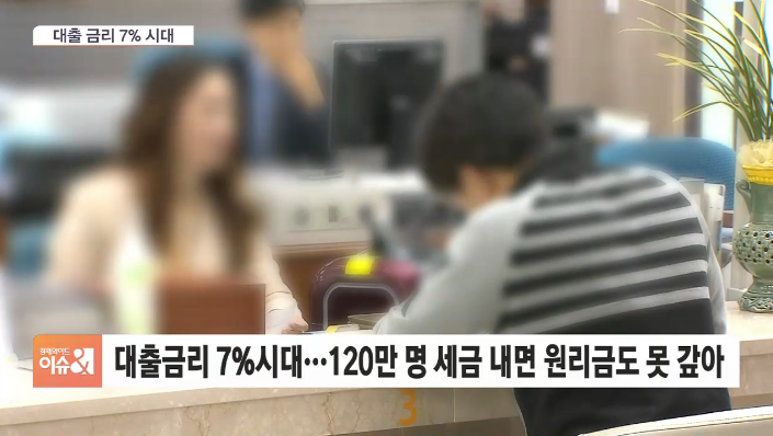 대출금리 7% 시 DSR 90% 초과 대출자 120만 명, 원리금도 못갚는다?
