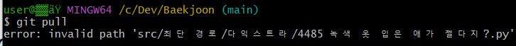 [GIT] git pull error : invalid path | invalid argument — 개발자취🌱