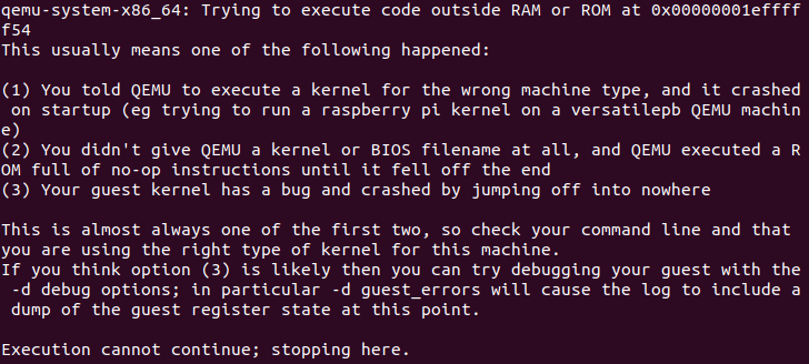 [Error] qemu-system-x86_64 RAM or ROM at at 0x00000001efffff54